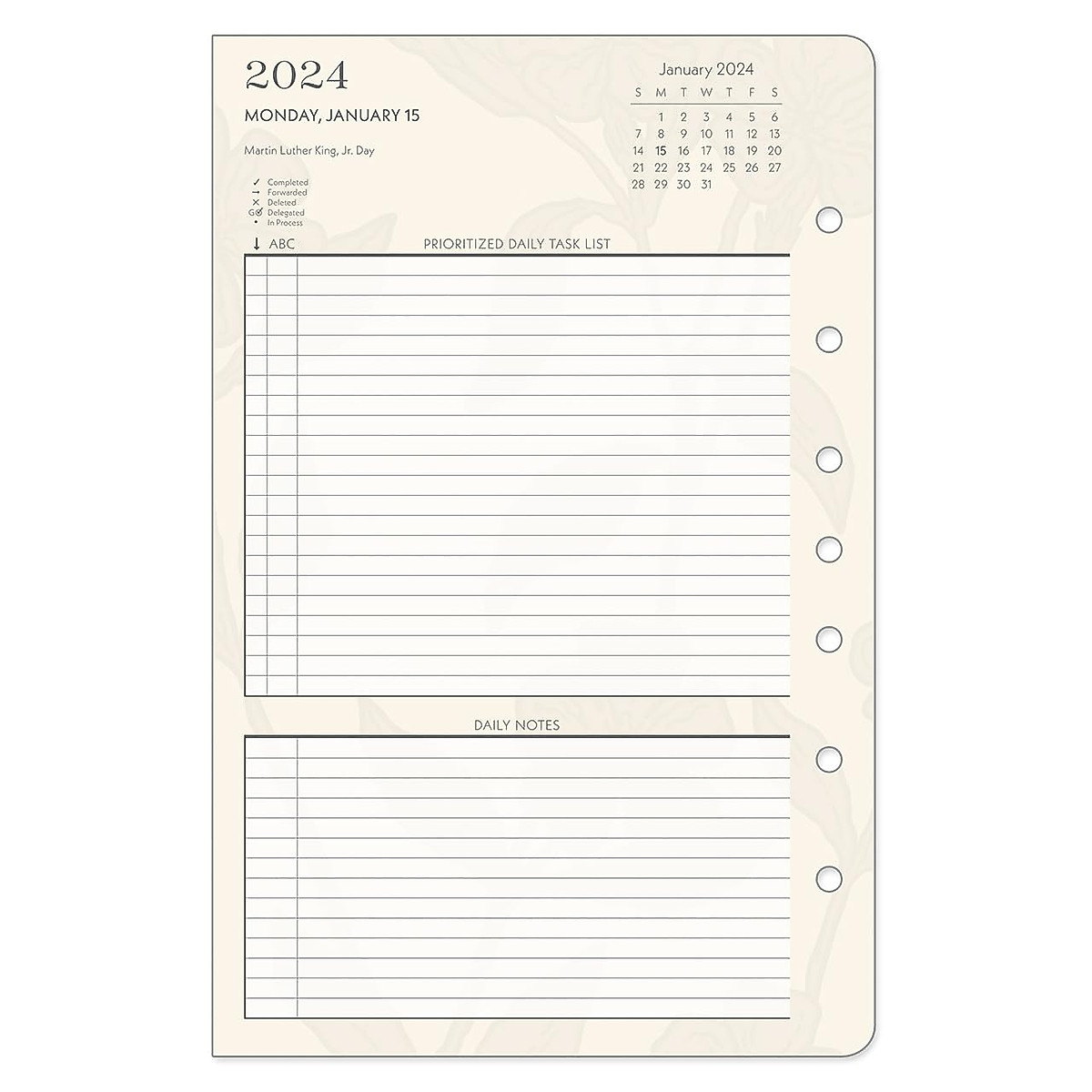 FranklinCovey - Serenity One Page Per Day Ring-Bound Planner (Classic, Jan 2024 - Dec 2024)