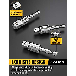 Tool Gift for Man, 3-Piece Power Drill Sockets Adapter Sets, 360°Rotatable Hex Shank Impact Driver Socket Adapter, Socket to Drill Adapter 1/4" 3/8" 1/2" Impact Driver Adapter
