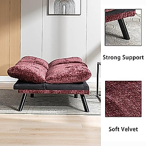 Modern Futon Loveseat Sofa Couch,71”Convertible Futons Sofa Bed for Compact Living Space,Adjustable Couch with Metal Legs,Upholstered Lounge Love Seat Bed for Living Room, Bedroom (Wine Red)