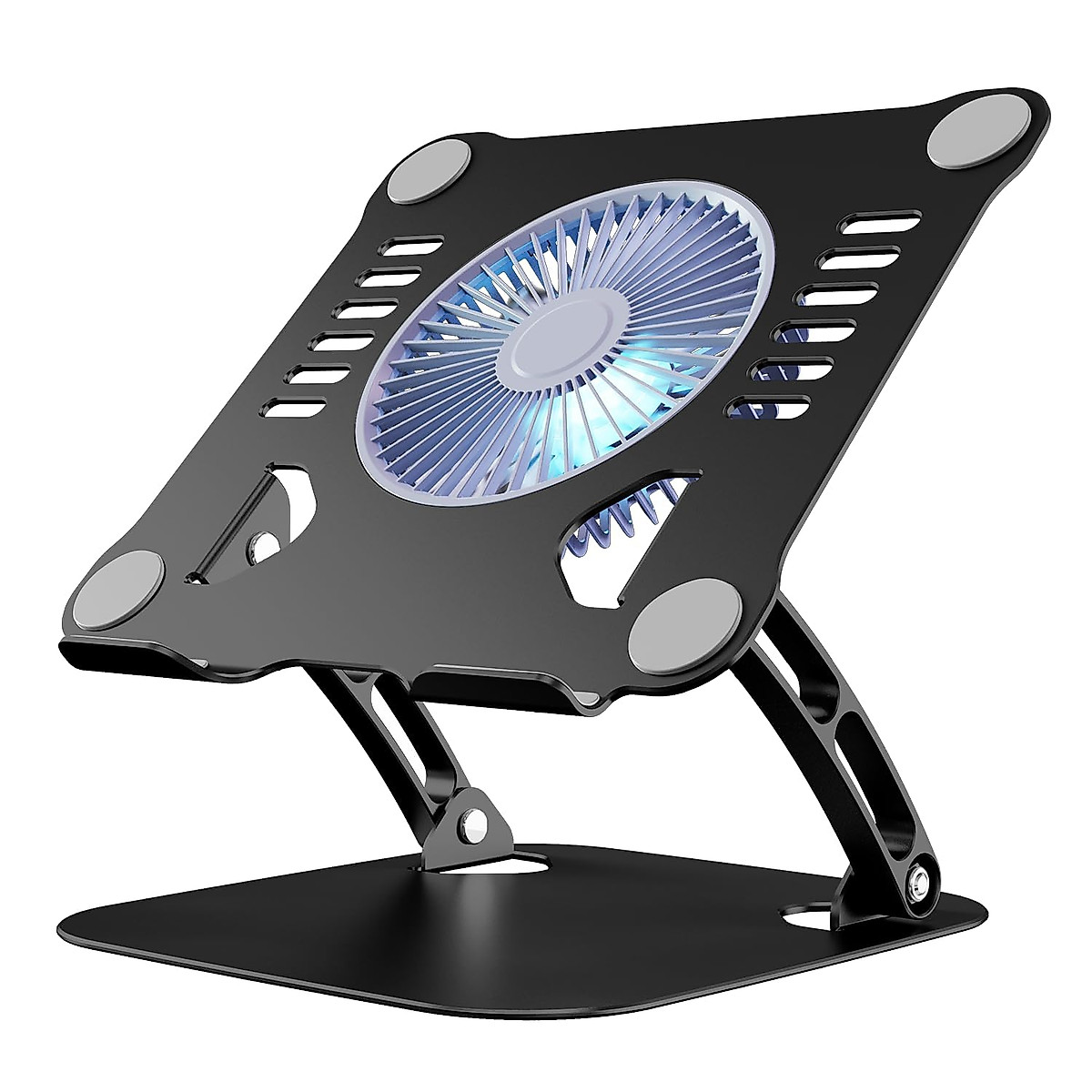 SHUWEI Laptop Cooling Stand with 3 Speed Fan, Adjustable Height Laptop Stand for Desk, Ergonimic Aluminum Laptop Cooling Pad for 10-15'' Notebook - Black