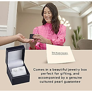 THE PEARL SOURCE Round White Freshwater Real Pearl Earrings for Women - 14k Gold Stud Earrings | Hypoallergenic Earrings with Genuine Cultured Pearls, 7.0-7.5mm