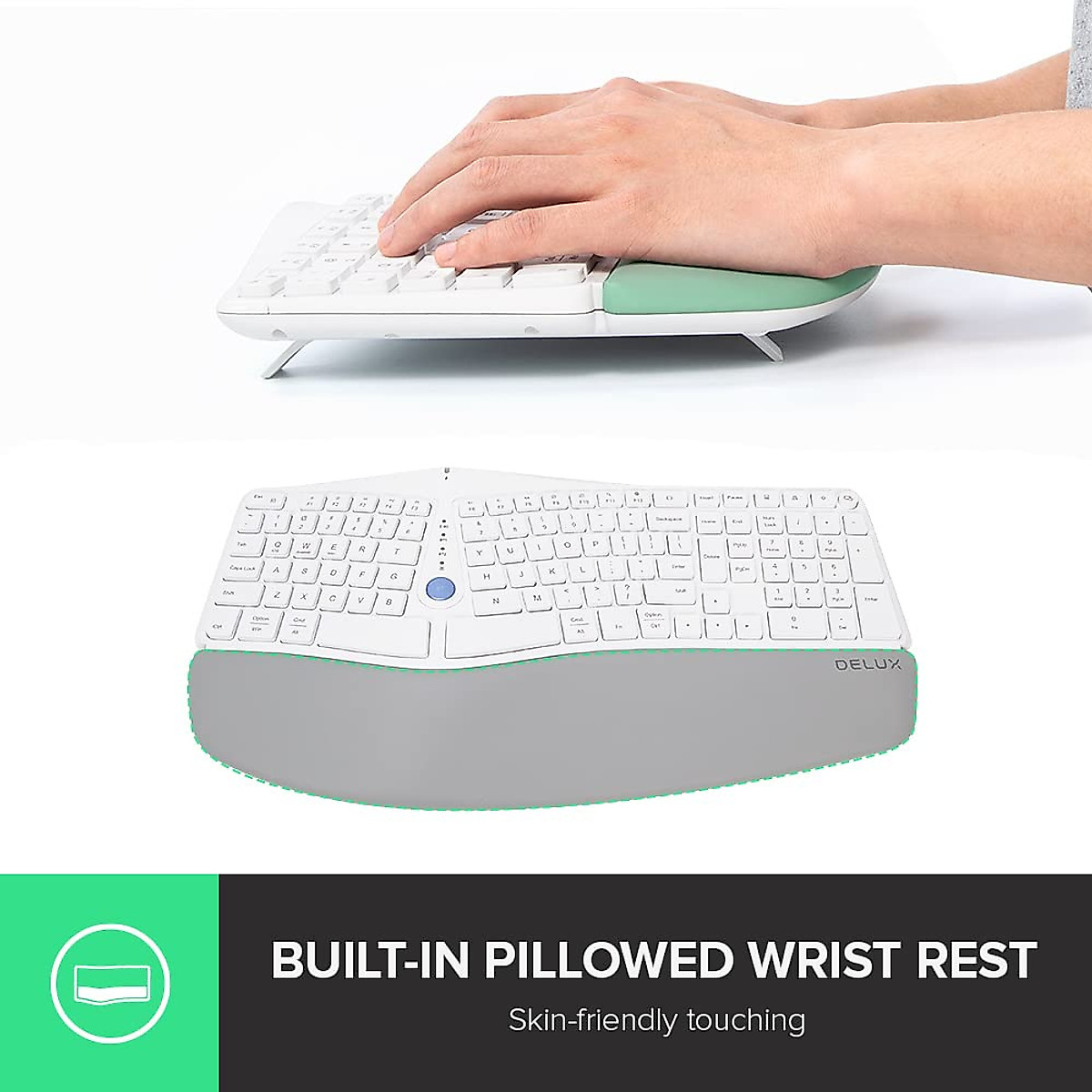 DeLUX Wireless Ergonomic Split Keyboard GM901D & Silent Wireless Mouse M520DB White Combo