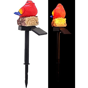 FPlife Technology Solar Bird Lights Fake Bird Decoy Statue Lamp Outdoor Garden Yard Patio Decor Lights-Bird Night Warm Light (Red Bird)