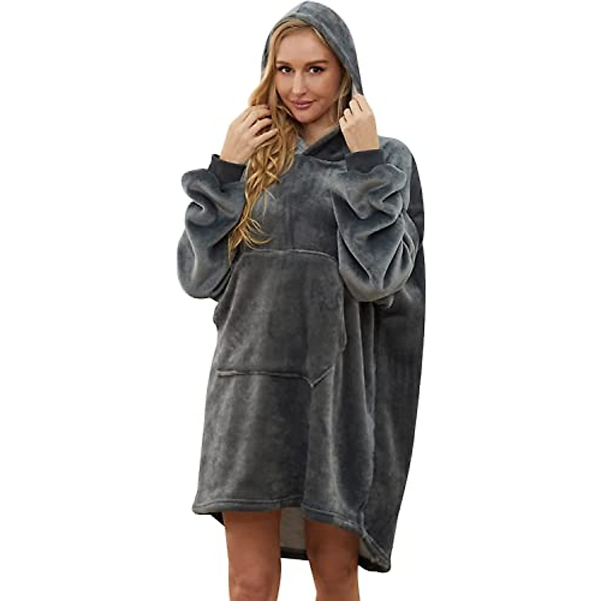 Oversized Blanket Hoodie Sweatshirt Comfy Wearable Blanket Sherpa Pajama Hood Soft Warm Hooded Fleece Blanket with Pocket (One Size, Green)