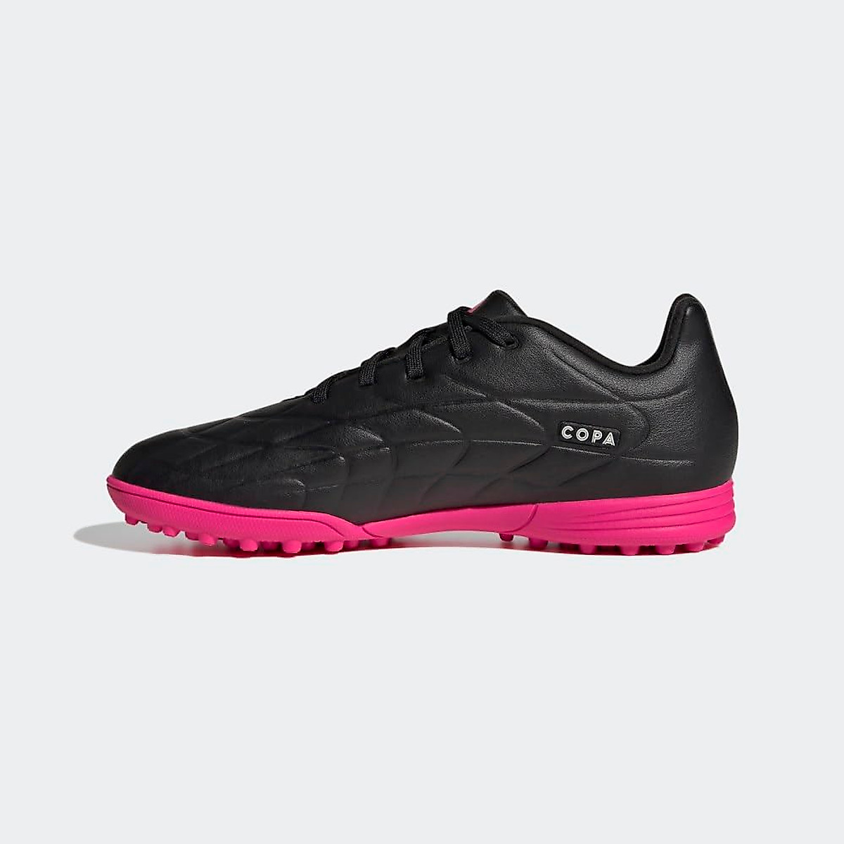 adidas Copa Pure.3 Turf Soccer Shoe, Black/Zero Metallic/Team Shock Pink, 1 US Unisex Little Kid