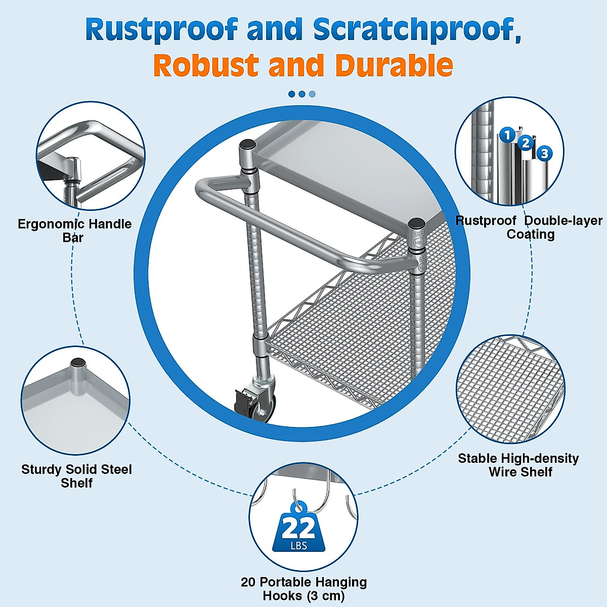 Leteuke 2 Tier Utility Cart with Wheels, NSF Certified 900LBS Capacity Heavy Duty Rolling Utility Carts with Handle Bar, Commercial Grade Metal Serving Storage Cart for Warehouse Garage Kitchen,Silver
