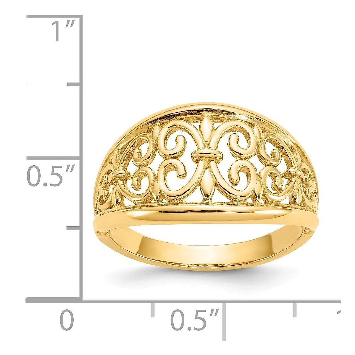 Size 9 - Solid 14k Yellow Gold Fleur-De-Lis Tapered Ring (11mm)