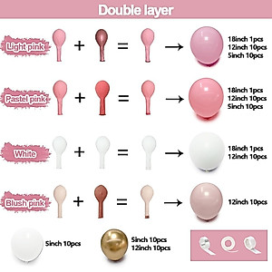 Pink White Gold Balloon Garland Double Stuffed Pastel Light Pink Gold Balloons Blush Beige Latex Arch Kit for Baby Shower Birthday Bridal Wedding Anniversary Party Decorations