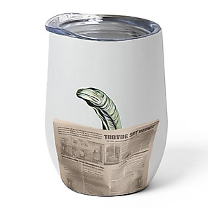 Brontosaurus Dinosaur Reading Newspaper Tumbler 12oz Stainless Steel Vacuum Insulated Wine Cup With Lid - Gifts for Brontosaurus Lovers