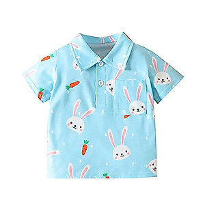 Toddler Boys Girls Short Sleeve Easter Cartoon Rabbit Printed Kids Tops T Shirt with Pocket Us Shirt (Blue, 12-18 Months)