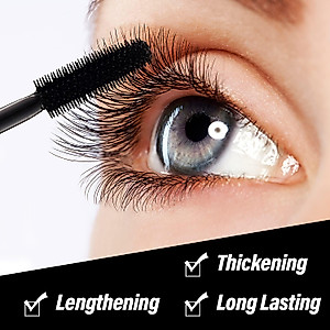 4D Silk Fiber Lash Mascara, Black Voluminous Fiber Thrive Mascara, Mascara Black Volume and Length, Longer Thicker Eyelashes, Waterproof & Long Lasting, No Smudge, No Clumping, No Flaking (1pcs)