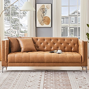 HIFIT 2 Piece Sofa Set for Living Room, Modern Sofas Couches with 2 Pillows, Button Tufted Couch with Extra Deep Seats, 3 Seat Sofa for Apartment Lounge, Brown