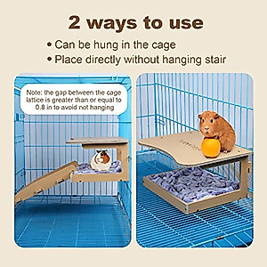 MEWTOGO Guinea Pig Hideout - Natural Wooden Small Animal House Bed with Stairs and Mat, Detachable Small Pet Hut Habitats for Guinea Pig Hamsters Bunny Chinchillas
