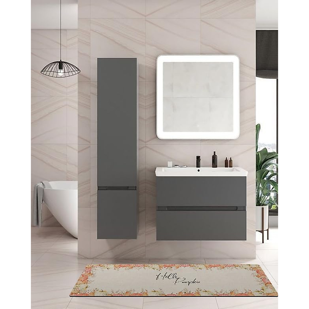 Elegant Flower Pumpkins Bath Mat for Tub,Non Slip Bathroom Floor Runner Rug Quick Dry & Absorbent Diatomaceous Earth Shower Sink Kitchen Washable Doormat,Fall Aesthetic Eucalyptus Leaves 20"x47"