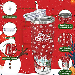 qoepfnsh Christmas Tumbler 40 oz Christmas Tumblers with Handle and Straw Farmhouse Red Snowman Stainless Steel Insulated Coffee Cups Mugs Christmas Gifts Stuff Decor for Women Girls