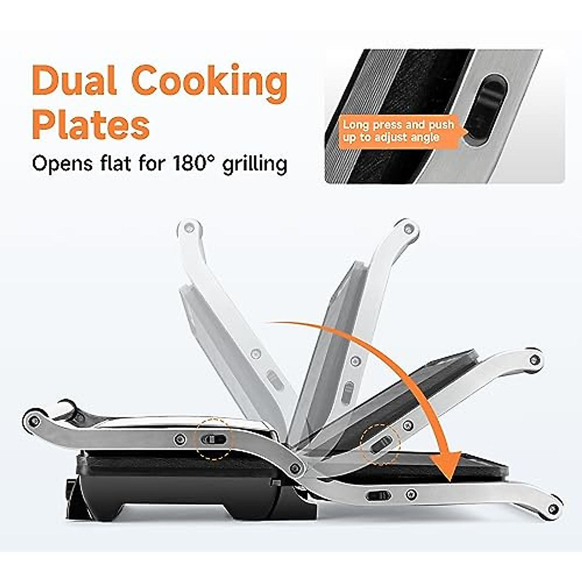 SUSTEAS 3-in-1 Electric Indoor Grill - Panini Press with Non-Stick Cooking Plates, Opens 180-Degree Gourmet Sandwich Maker, Floating Hinge Fits All Foods, Panini Press Grill with Grease Tray