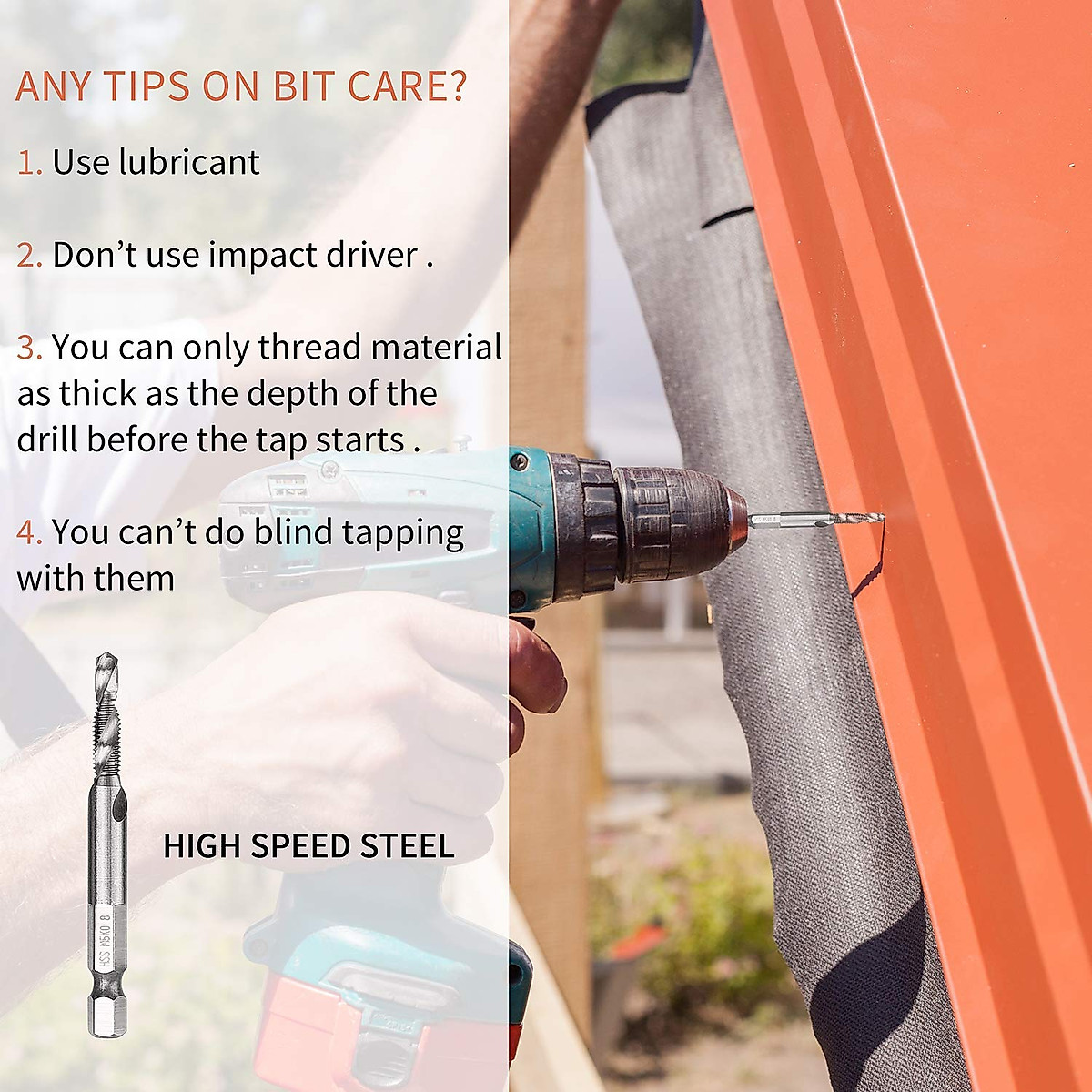 HUAZHICHUN 6Pcs Metric Drill Tap Set Hex Shank Combination Drill and Tap Bit Set HSS Screw Tap Deburr Drill Bits M3-M10