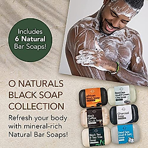 O Naturals 6 PCS Black Soap - Women & Men's Bar Soap, Men's Soap Bar, African Black Soap w/Moisturizing Shea Butter, Charcoal Soap Helps Acne Prone Skin, Organic & Natural Soap for Men & Women, 4oz