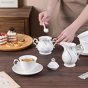 Agyiuns Tea Cups Set Of 4, Tea Cup And Saucer Set,6oz for Tea,Coffee, Latte, Cafe Mocha, Porcelain Tea Party Set (Pure white set of 4)