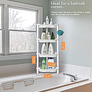 ELYKEN 4 Tier Shower Caddy Organizer Shelf Corner, 14.4 x 11.2 x 31.5 Inches, Rustproof, Plastic Shower Rack Stands for Inside Bathroom, Bathtub, Shower pan, White