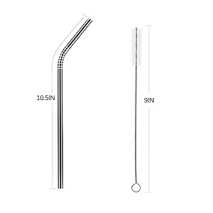 OKGD 25 Piece Set Stainless Steel Straws Ultra Long 10.5 Inch Drinking Metal Straws Reusable Drinking Straws for 20 30 OZ (20 Bent| 5 Brushes)