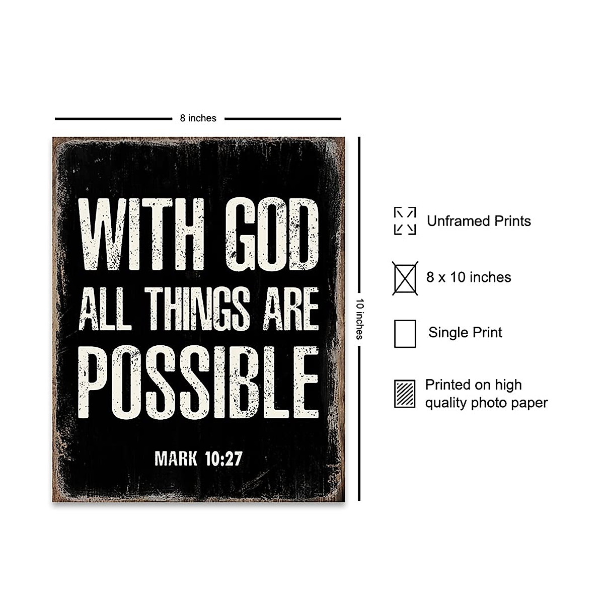 With God All Things Are Possible - Religious Wall Decor - Scripture Wall Art - Bible Verses Wall Decor- Spiritual Inspirational Motivational Religious Gifts for Men - Catholic Christian Gifts for Men