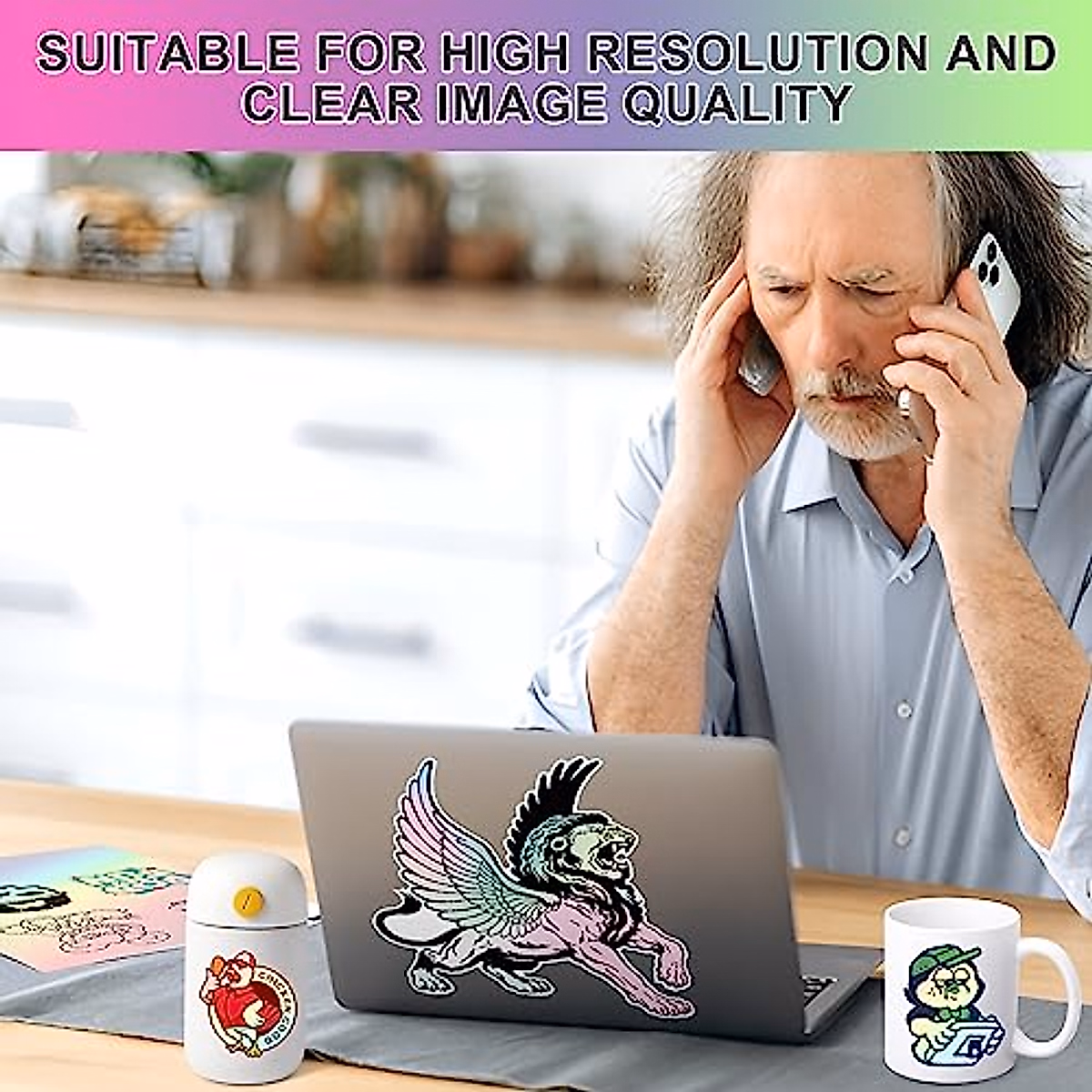 Printable Vinyl Sticker Paper DIY Decal Paper for Inkjet & Laser Printer Self-Adhesive Sheets Holographic Transparent 100 Sheets 8.5X11"