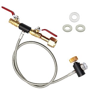 CGA320 CO2 Cylinder Refill Adapter Hose, CO2 Refill Station Connector Kit for Filling Blue Soda-maker Tank(CGA320 to TR21-4, Dual Valve with Gauge) (36 Inch)