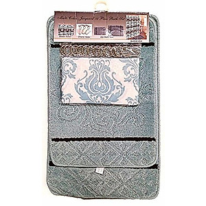 Qutain Linen Beckham Brown & Blue 15-Piece Bathroom Set: 2-Rugs/mats, 1-Shower Curtain, 12-Chrome Hooks