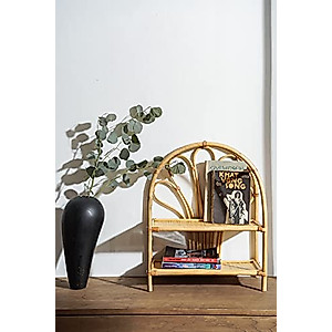 B BEMIAO CRAFTS Rattan Shelf Standing, Stand Utility Storage Shelf, Decorative Storage Organizer, Boho Shelf Decor for Kitchen, Bathroom, Nursery, 15.7" x 8.26" x 19.3"