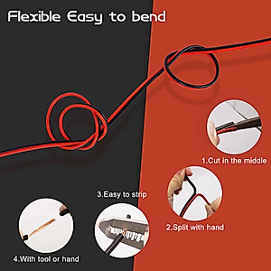 Askcable 16Gauge 100FT Electrical Wire Cable Flexible Wire Extension Cord 16AWG Copper Clad Aluminum Copper Wire 2 Conductors Red Black Parallel Wire line Hookup LED Lighting Strips 12V/24V DC Cable