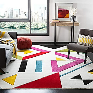 SAFAVIEH Hollywood Collection 5'3" x 7'6" Ivory / Rose HLW700A Mid-Century Modern Non-Shedding Living Room Bedroom Dining Home Office Area Rug