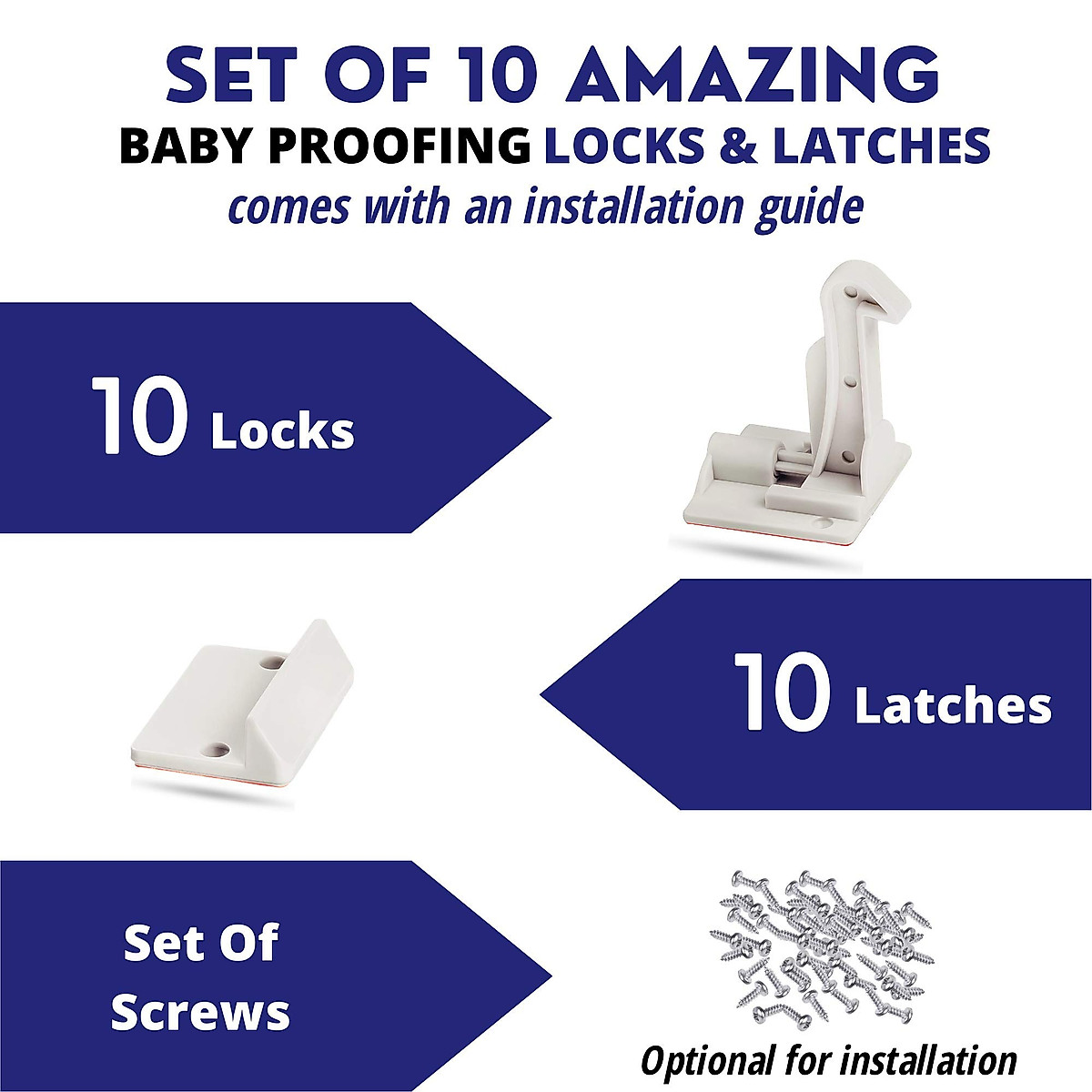 Invisible Baby Proofing Cabinet Locks - Upgraded Version with Strong Adhesive 10x Child Safety Proof Spring Locks for Cabinet & Drawer Toddler and Child Proofing Safety Latch Lock Solution by G2eComme