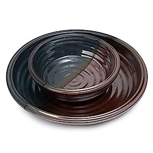 Pistachio Bowl, Double Dish Holder Bowl Pedestal and Sunflower Seed Nut Bowl with Shell Storage Chip and Dip Dipping Bowl, Veggies, Nuts, Guacamole, Cheese or Pita Tray - Party Platter 8"W & 2"H