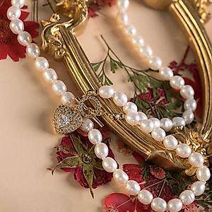 Cowlyn Love Heart Necklaces Pendant Pearl Chain 14K Gold Plated Mothers Valentine Gift Women Handmade Mom Jewelry