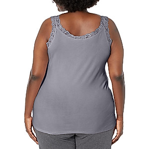 Just My Size Women's Plus Size Stretch Jersey Lace Trim Tank, Light Steel, 3X