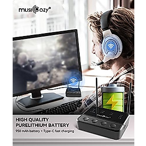 MUSICOZY Bluetooth 5.2 Transmitter Receiver for TV/BT Headphones, Wireless Bluetooth Receiver Audio Adapter for Home Stereo/Speakers/Headphones/MP3, Stereo Receivers, Built in Battery Audio Adapter