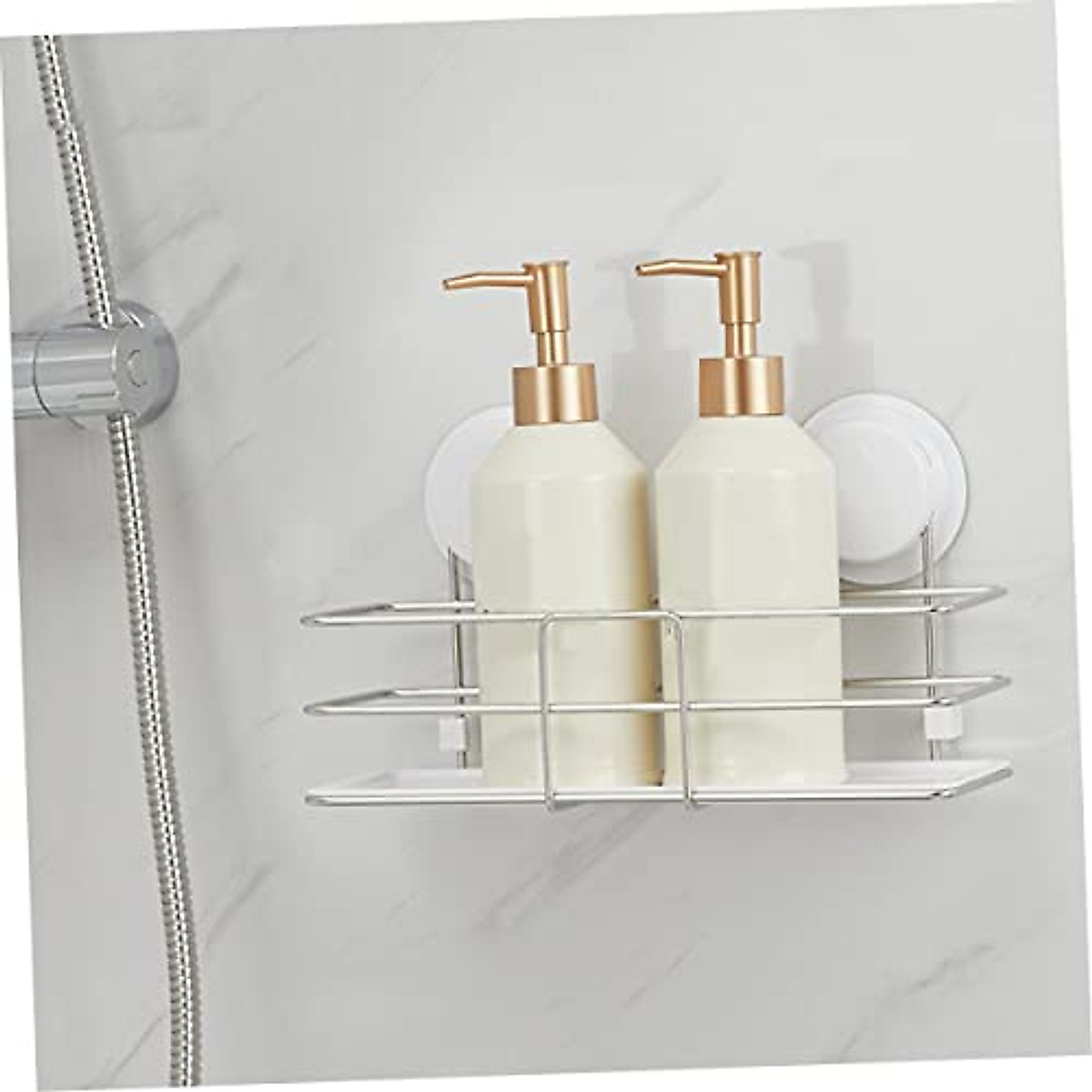 DOITOOL 2pcs No Punching Rack Wall Mounted Shelving Gondola Shelving Stainless Steel Shelving Plastic Bathroom Organizer Utility Caddy Tote Bathroom Floating Shelves Metal Shelf Wall Shelf