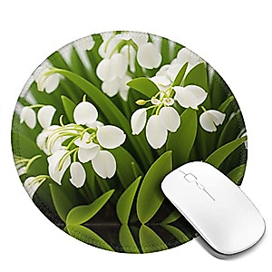 Gaming Round Lily of The Valley Flowers Mouse Pad for Computer, Thick Rubber Laptop Desk Mat,Cute Office Gift,8 Inch