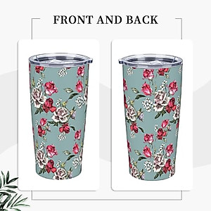 20oz Tumbler Splendid Roses Flower Double Wall Vacuum Insulated Coffee Mug with Lid and Metal Straw Brush Reusable Stainless Steel Water Bottle Travel Cup Gifts for Car Ice Drinks Hot Beverage