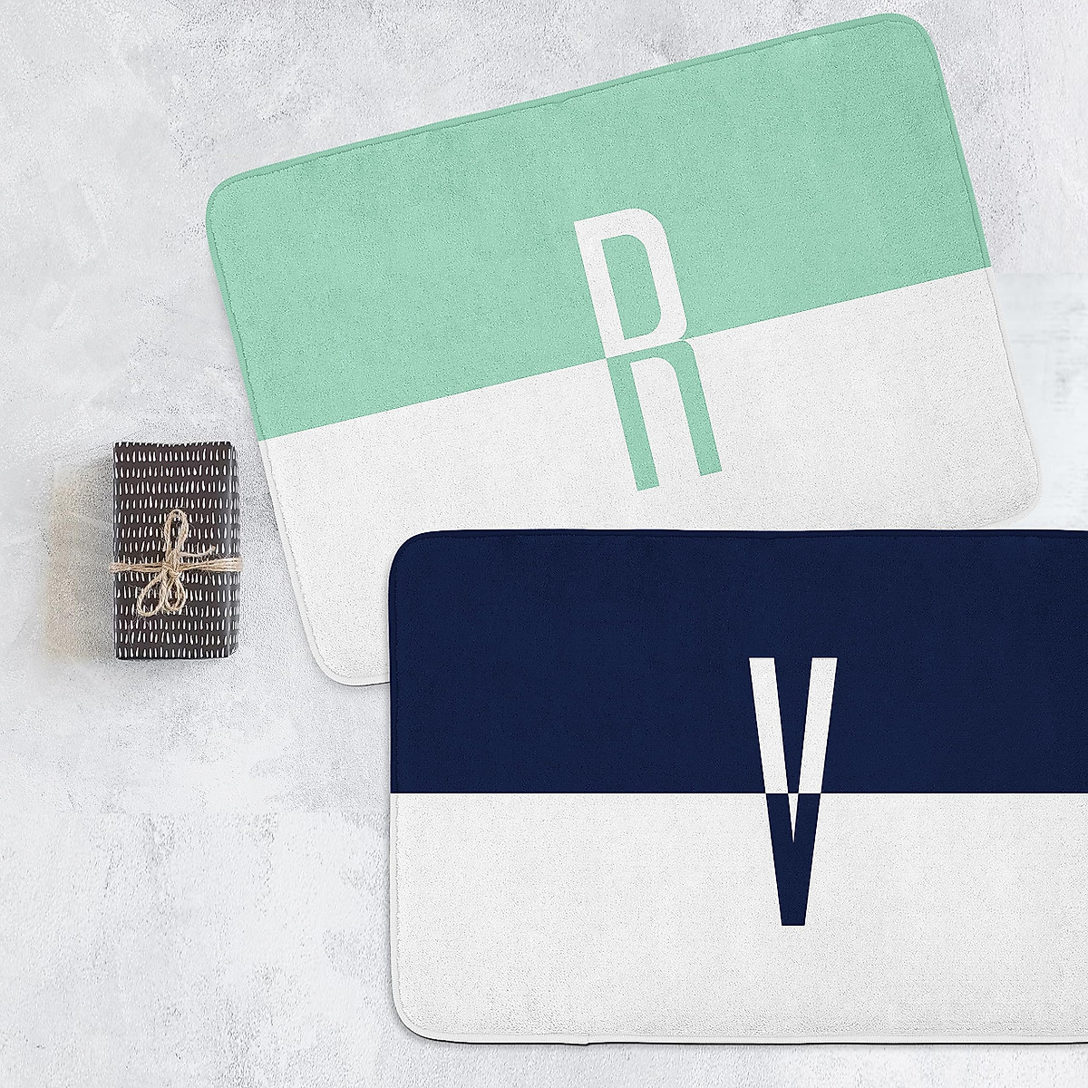 Custom Initial Letter Bath Mat, Memory Foam Cushion Bathroom Rug, Fuchsia, Pink, Green, Red, Orange, Blue, Purple, Black, Tan, Peach, Personalized, Monogrammed