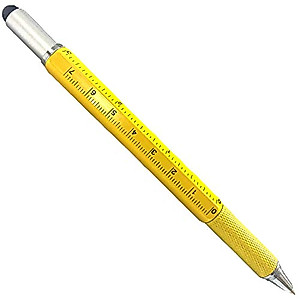 RENXING 6 in 1 Screwdriver Tech Tool Pen | Multitool Ballpoint Pens 0.7mm Ink | with 4 Refills | Touchscreen Stylus | cm inch Ruler and Levelgauge | Pocket Gadget Kit for Men Women Girls Boys, Yellow