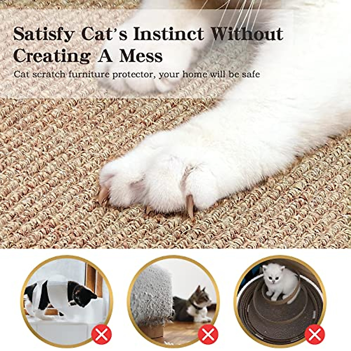 PurrNbark Cat Scratcher for Indoor Cats 23.6 x 15.7 Inch Natural Sisal Cat Scratch Pad Thickened Cat Scratch Mat Durable Scratching Board No Mess