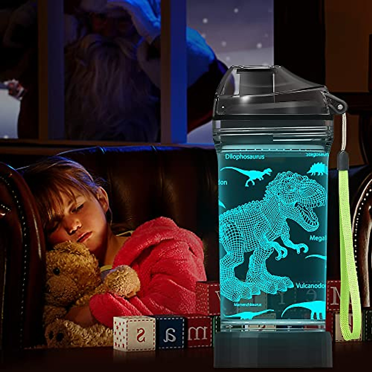 Anywin Dinosaur Gifts for Boys, Dinosaur Glowing Water Bottles, Light Up Dinosaur Led Night Travel Cups -Tritan BPA Free & Easy Clean & Carry Handle, Gifts for Back to School, Birthday, Xmas for Kids