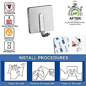 Adhesive Hooks - 5 Pack Heavy Duty Wall Hooks Waterproof Stainless Steel Hooks for Hat Towel Robe Hooks Rack Wall Mount - Bathroom Kitchen Home Hotel Office Cabinet and Bedroom CHROM03