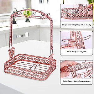 OLDCAT Wrought Iron Coffee Mug Holder Stand Dishes Organizer Rack for Counter with drainboard for Kitchen Restaurant Office(Rose Gold)