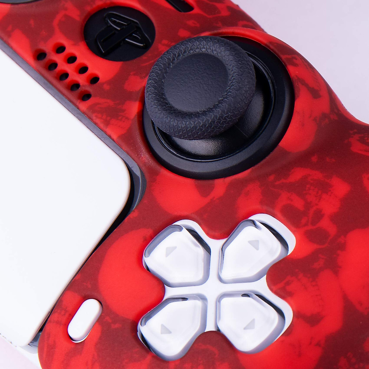 9CDeer 1 Piece of Silicone Transfer Print Protective Cover Skin + 10 Thumb Grips for PlayStation 5 / PS5 Controller Skull Red