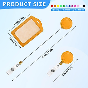 HIMOMO 24 Sets Card Badge Holder Retractable ID Holder Badge with Lanyards Multi-Color Name Badge Holder PU Leather Business ID Card Holder with Clip for Students Teachers Nurses Doctors (Vertical)