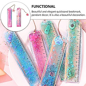 NUOBESTY 2pcs Quicksand Student Stationery Bookmark Ruler Cute Measurement Decoration Ruler Flow Sand Bookmark rulers Girl Drawing Template Cute Page Markers for Girls, Ladies, Children