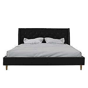 Novogratz The Her Majesty Upholstered Bed, King, Black Velvet
